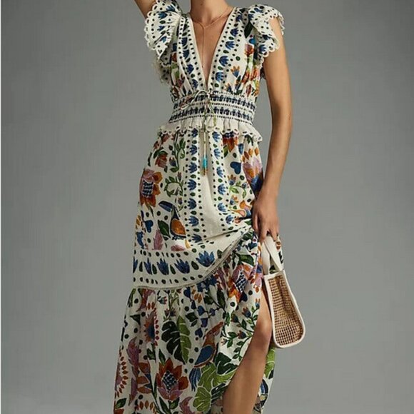 FARM Rio | Dresses | Farm Rio Summer Garden Floral Ruffle Maxi Dress ...